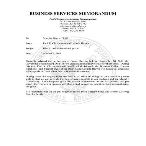 Admin Status Memo | PDF