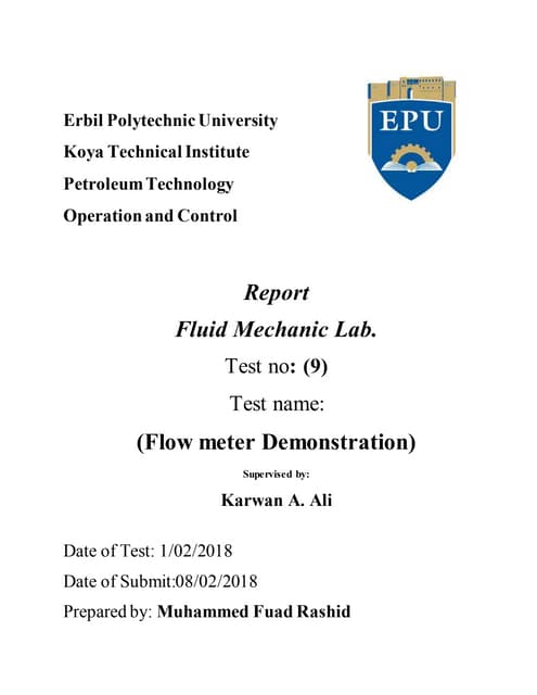 Fluid Mechanic Lab - Venturi Meter | PDF