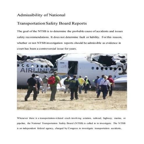 Admissibility of national transportation safety board reports | DOCX ...