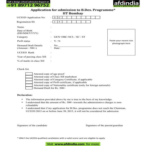 Admission form- b des-programme-idc-iit-bombay | PDF