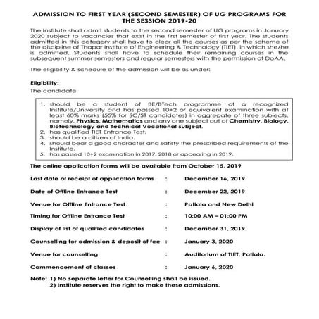 ADMISSION TO FIRST YEAR (SECOND SEMESTER) OF UG PROGRAMS FOR THE ...