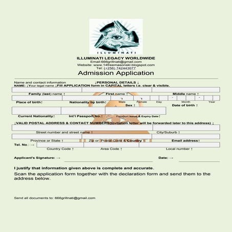 Admission form to join illuminati. join. | DOCX