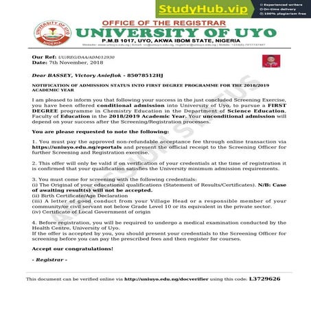 Admission Letter | PDF