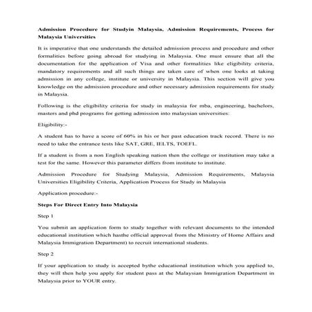 Admission procedure for studyin malaysia | DOCX | College Planning | College Education