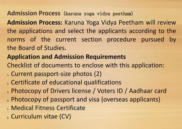 Admission Process- karuna yoga vidya peetham | PPT Admission Process- karuna yoga vidya peetham | PPT