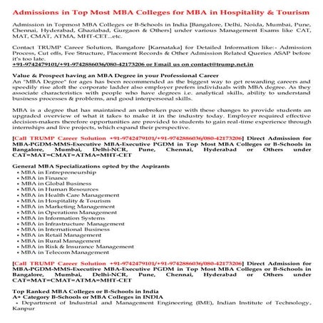 Admissions in top most mba colleges for mba in hospitality & tourism | DOCX