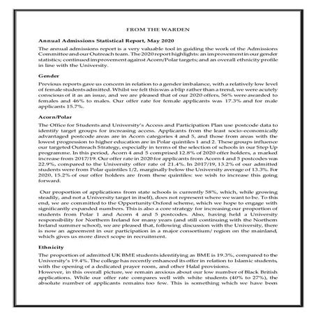 Admissions Report: Warden's Statement | DOCX