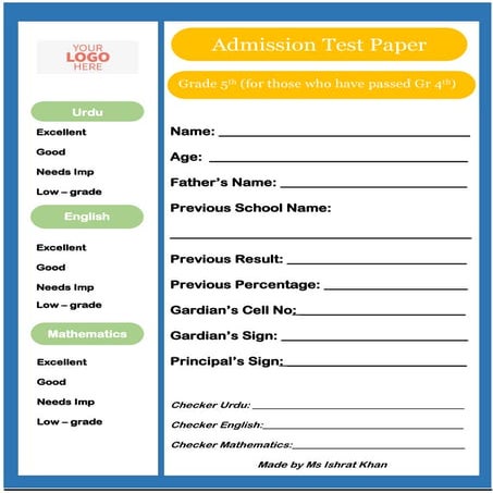 Proposed Admission test paper for gr 5 | PDF