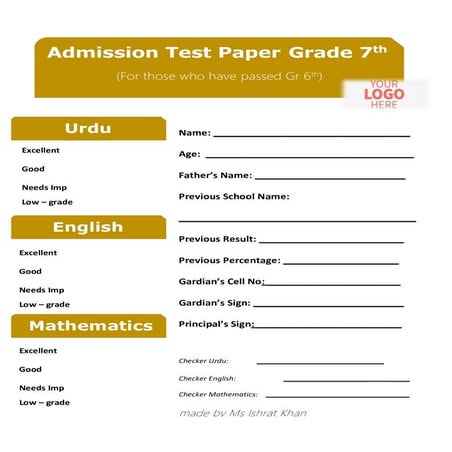 Proposed Admission test paper for gr 7 | PDF