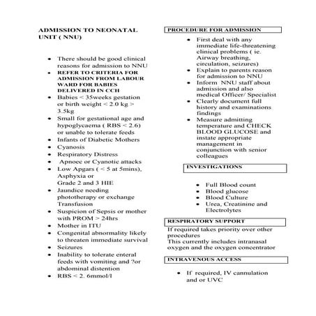 Admission to neonatal unit | DOCX