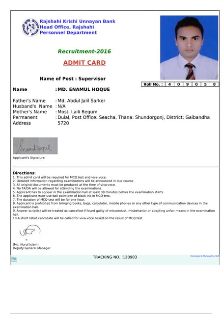 Admit card of IBA | PDF