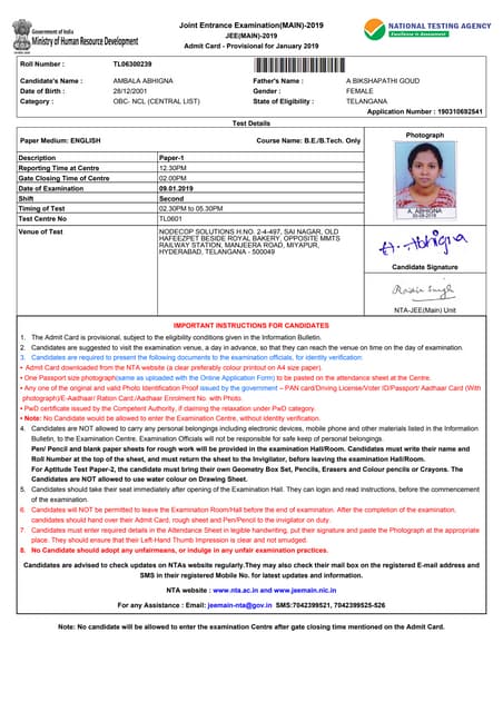 Admit card | PDF