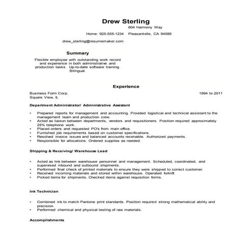 Administration CV template | DOCX
