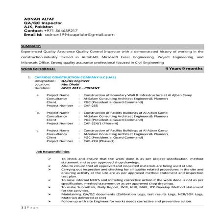CV of Adnan Altaf ( QA QC Inspector ) | PDF