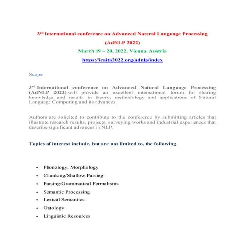 3rd International conference on Advanced Natural Language Processing ...