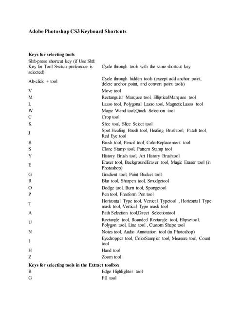 Adobe photoshop cc keyboard shortcut | PDF | Photo Editing Software ...