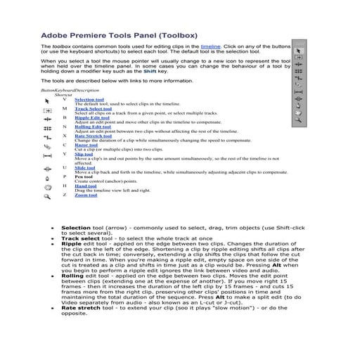 Adobe premiere tools panel | DOCX