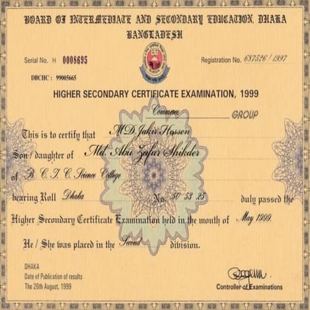 HSC certificate for the first time in my life | PDF