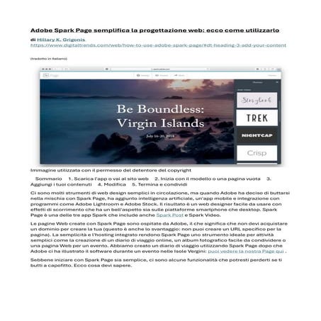 Adobe Spark Page per progettazione pagina web | PDF