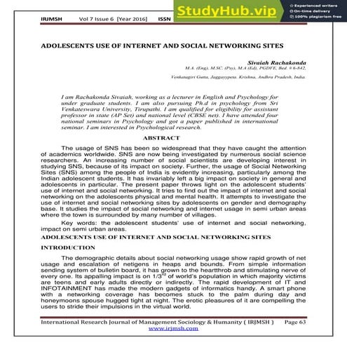 ADOLESCENTS USE OF INTERNET AND SOCIAL NETWORKING SITES | PDF