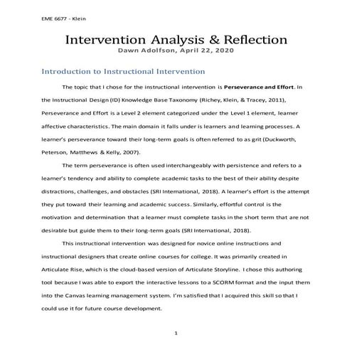 Instructional Intervention Analysis and Reflection | DOCX