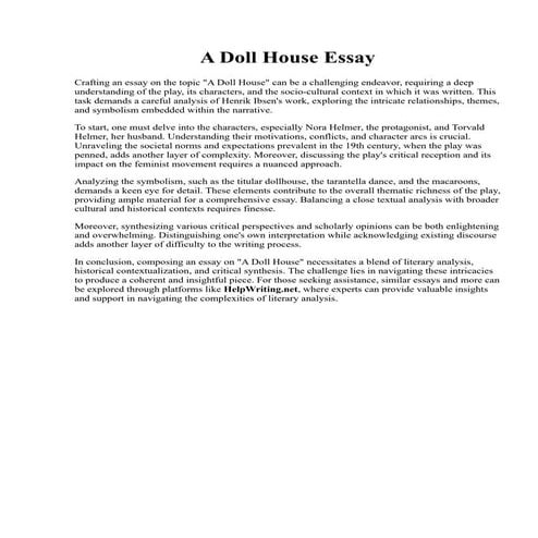 A Doll House Essay. Online assignment writing service. | PDF