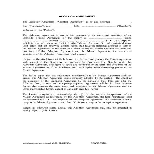 Adoption Agreement of Purchase and Supply Sample (Purchase this doc ...