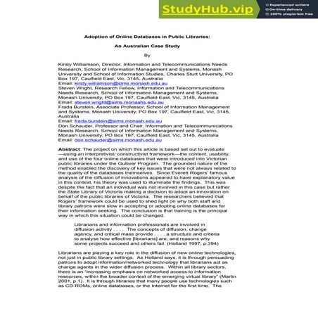 Adoption Of Online Databases In Public Libraries An Australian Case Study | PDF