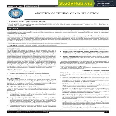 ADOPTION OF TECHNOLOGY IN EDUCATION | PDF