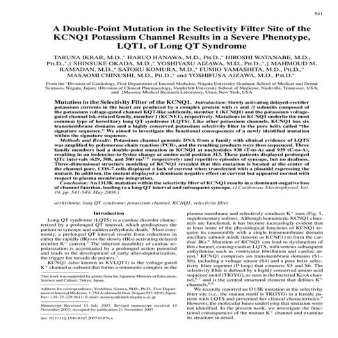 A Double Point Mutation In The Selectivity Filter Site | PDF