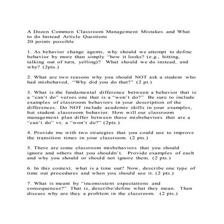 A dozen common classroom management mistakes and what to do instea | DOCX