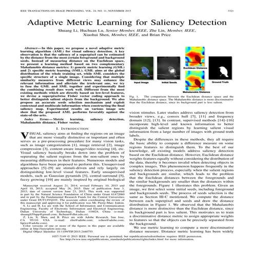Adaptive Metric Learning For Saliency Detection Base Paper Pdf
