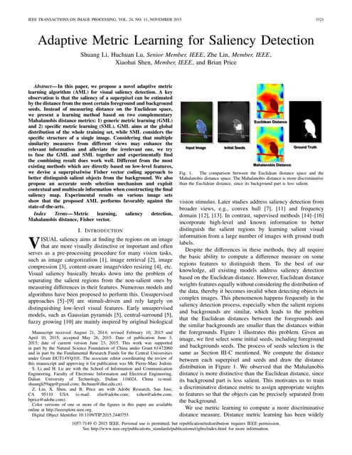 Adaptive Metric Learning For Saliency Detection Base Paper Pdf