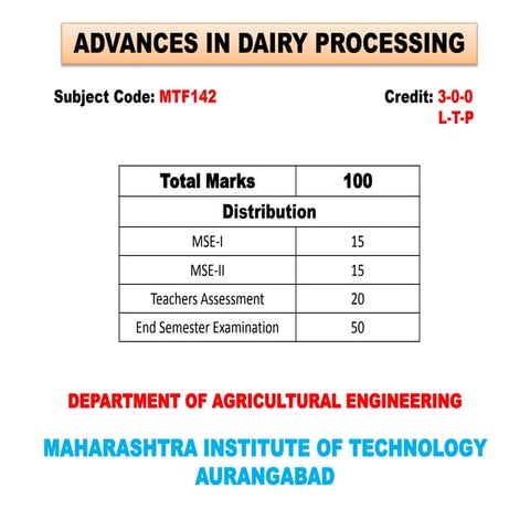 Dairy Technology Fundamentals Presentation | PPTX