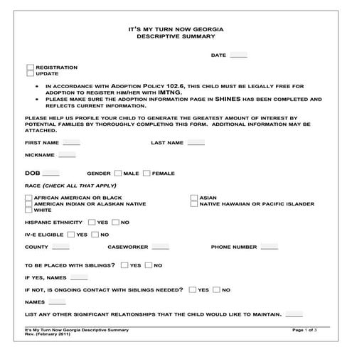 Adp its my turn now georgia descriptive summary | DOC