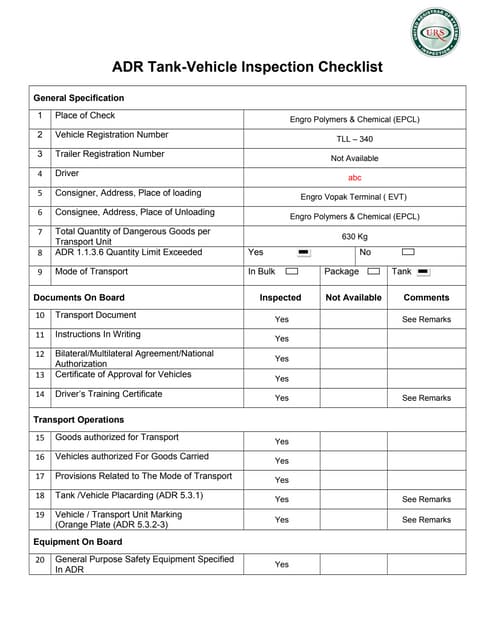 Vehicle check list | PDF