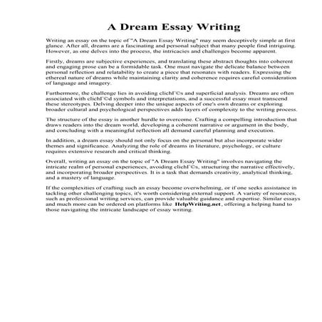 A Dream Essay Writing. 002 Dream Essay Thatsnotus | PDF