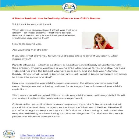 A dream realized how to positively influence your child’s dreams | PDF