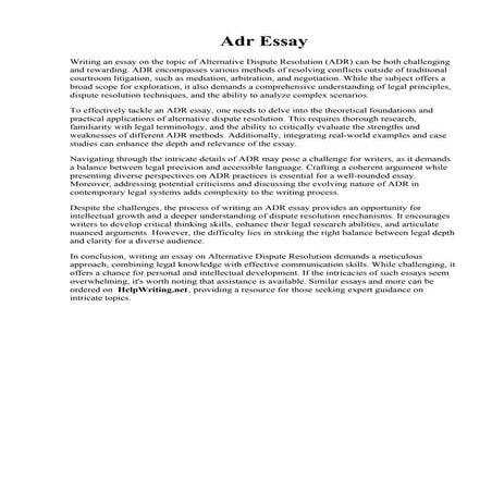 Adr Essay.pdfAdr Essay. ADR Lecture - ADR - ADR Lecture 1 Pg 200 pro ...
