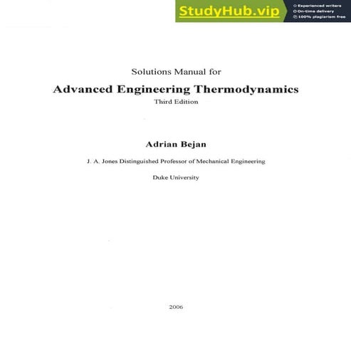 Adrian Bejan Advanced Engineering Thermodynamics 3Rd Edition Solution Manual (1) | PDF