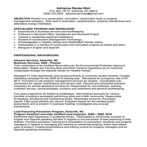 Adrianne Renee Weir Ci Resume Attachment | DOC