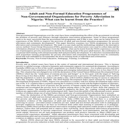 Adult and non formal education programmes of non-governmental ...