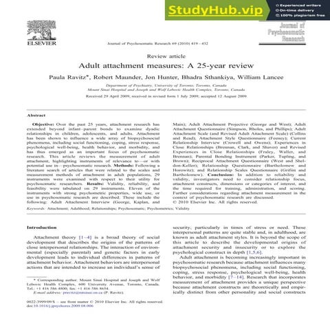 Adult Attachment Measures A 25-Year Review | PDF