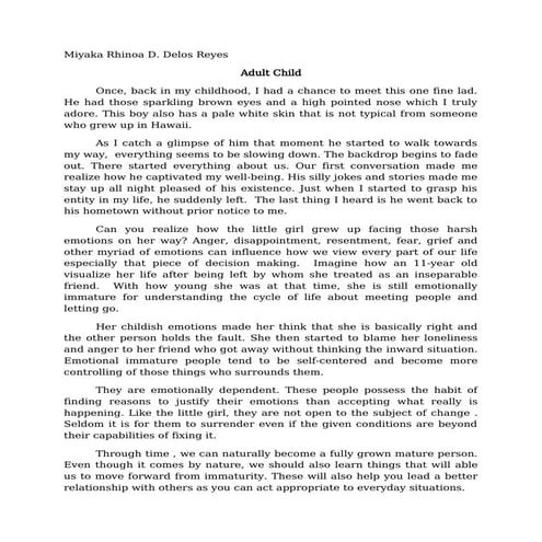 Adult Child (PFNHS Campus Feature Article) | DOCX