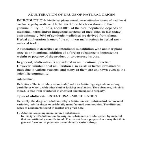 Definition, types of adulteration | PDF