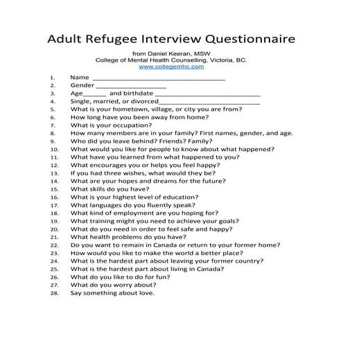 Refugee Interview Questionnaire | PDF
