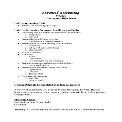 Adv acctg syllabus 2010 | PDF