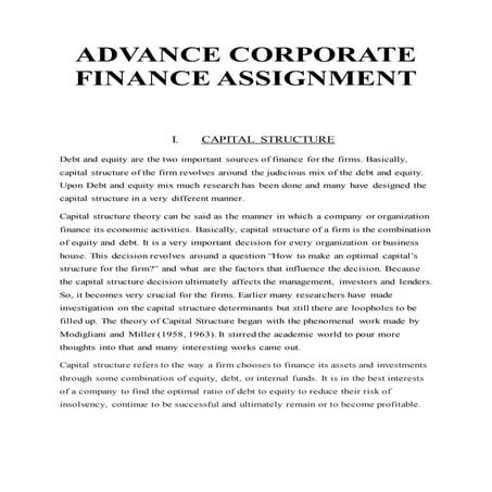 ADVANCE CORPORATE FINANCE ASSIGNMENT.docx | Free Download