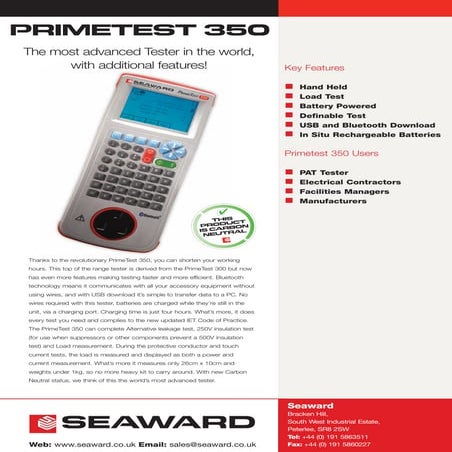 Seaward PAT Testing Solutions - Portable Appliance Testers | PDF