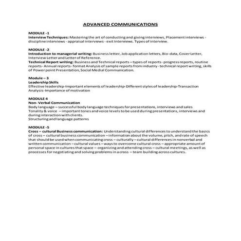 Advanced communications | PDF